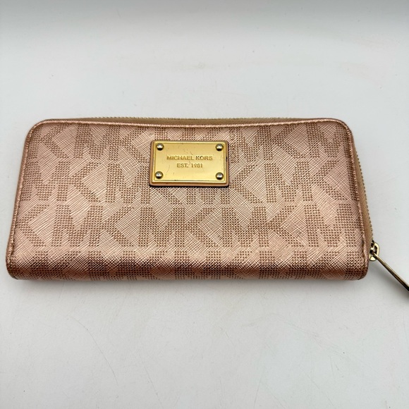 Michael Kors | Bags | Michael Kors Zip Around Wallet Rose Gold Mk ...